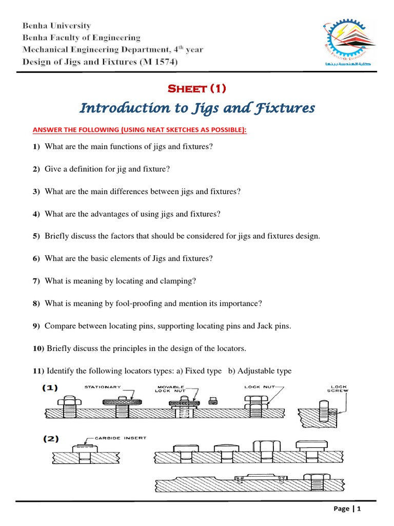 Sheet 1 Design of Jigs and Fixtures | PDF