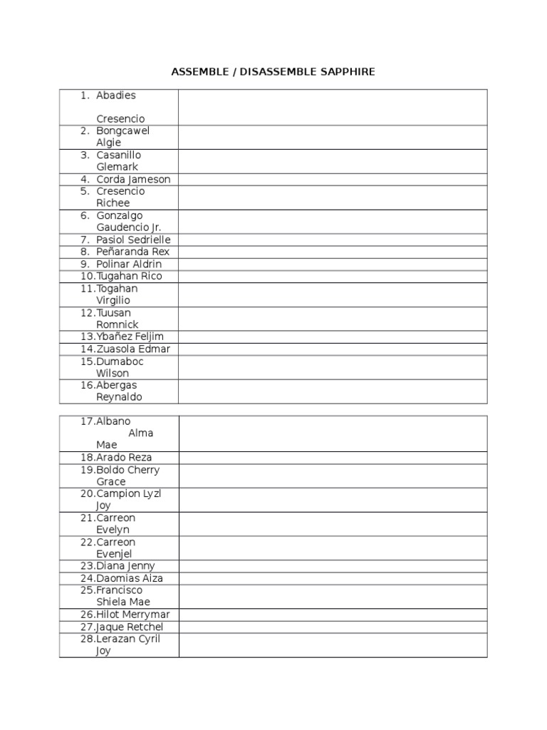 Assemble and Disassemble Score Sheet | PDF