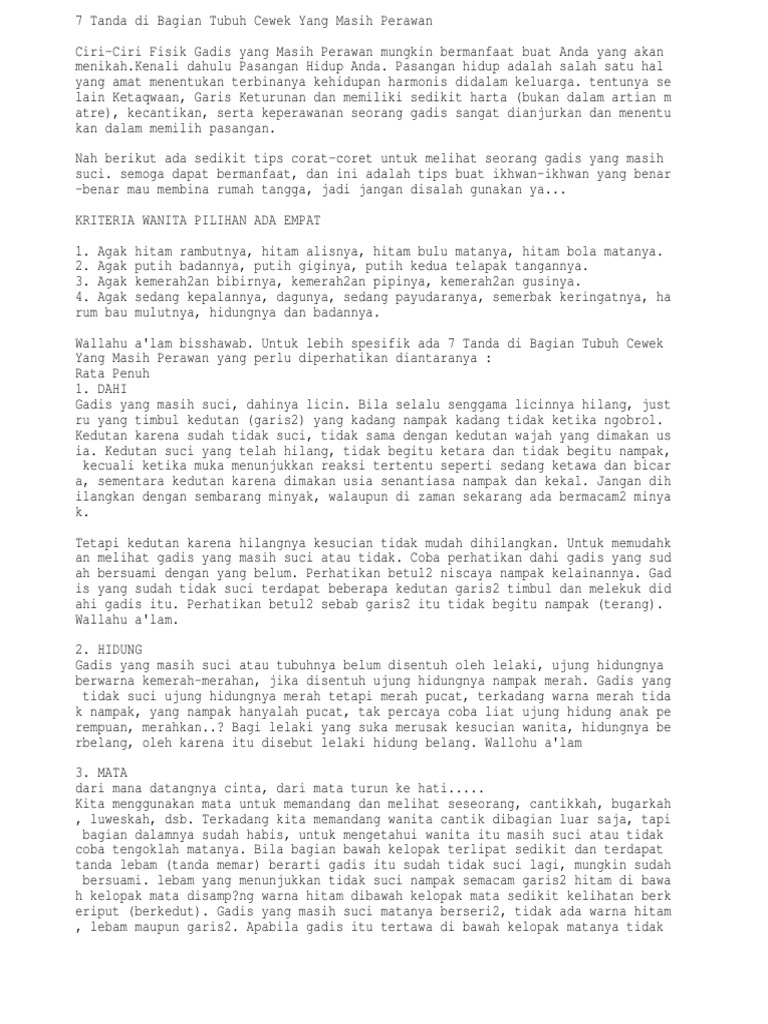 7 Tanda Di Bagian Tubuh Cewek Yang Masih Perawan | PDF