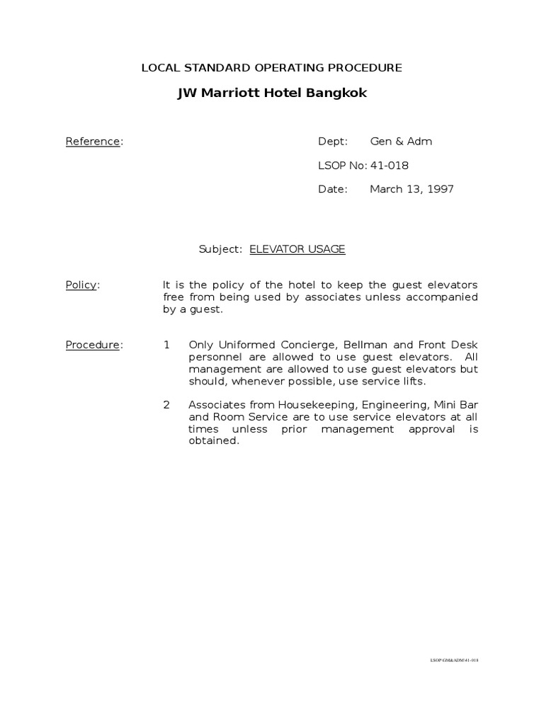 41-018 Elevator Usage | PDF