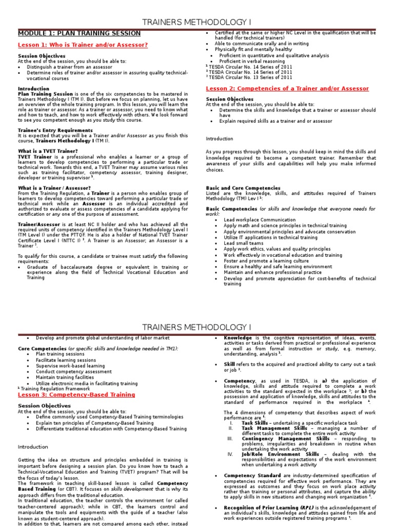 Trainers Methodology 1 | Competence (Human Resources) | Educational ...