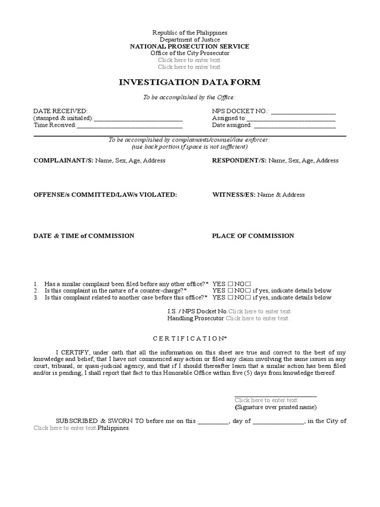 Editable Information Sheet Prosecutors Office | PDF