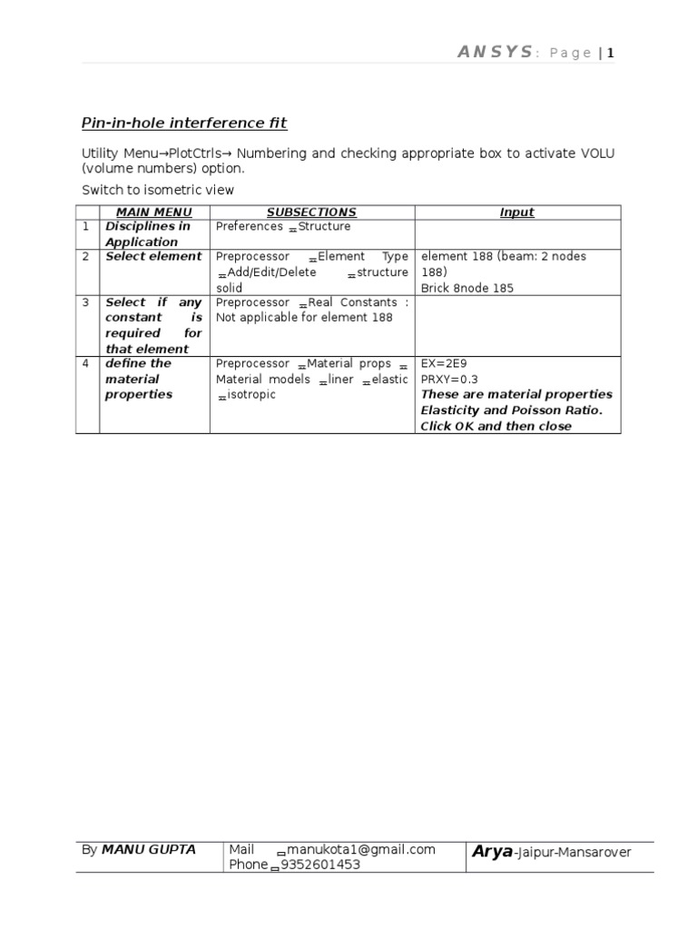 Pin-In-Hole Interference Fit: Ansys | PDF