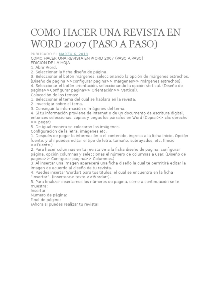 Como Hacer Una Revista en Word 2007 | PDF | Microsoft Word ...