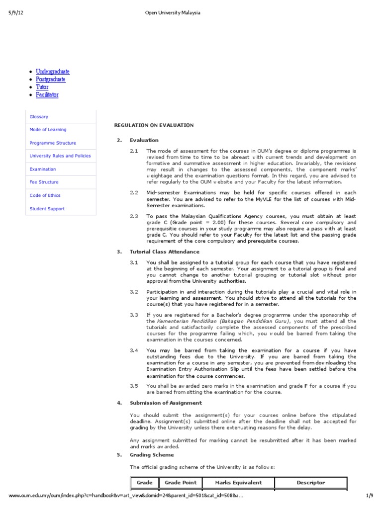 OUM Grading Scheme | PDF | Course Credit | Grading (Education)