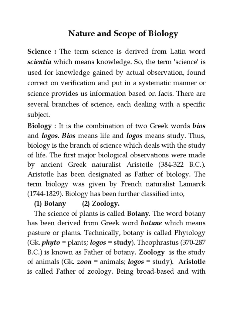 Nature and Scope of Biology | PDF | Natural History | Biology