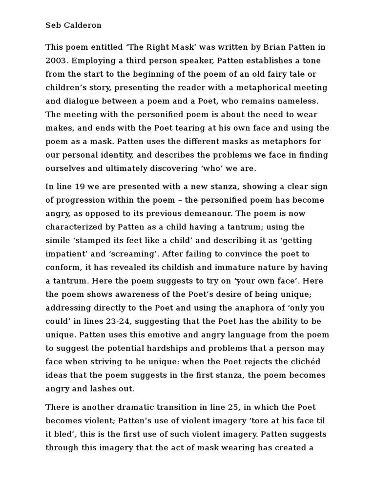 The Right Mask | PDF | Poetry