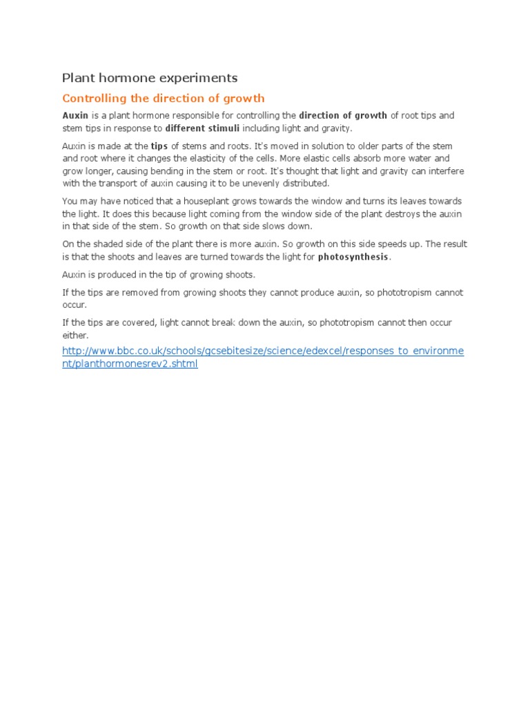 Plant Hormone Experiments | PDF | Auxin | Plant Hormone