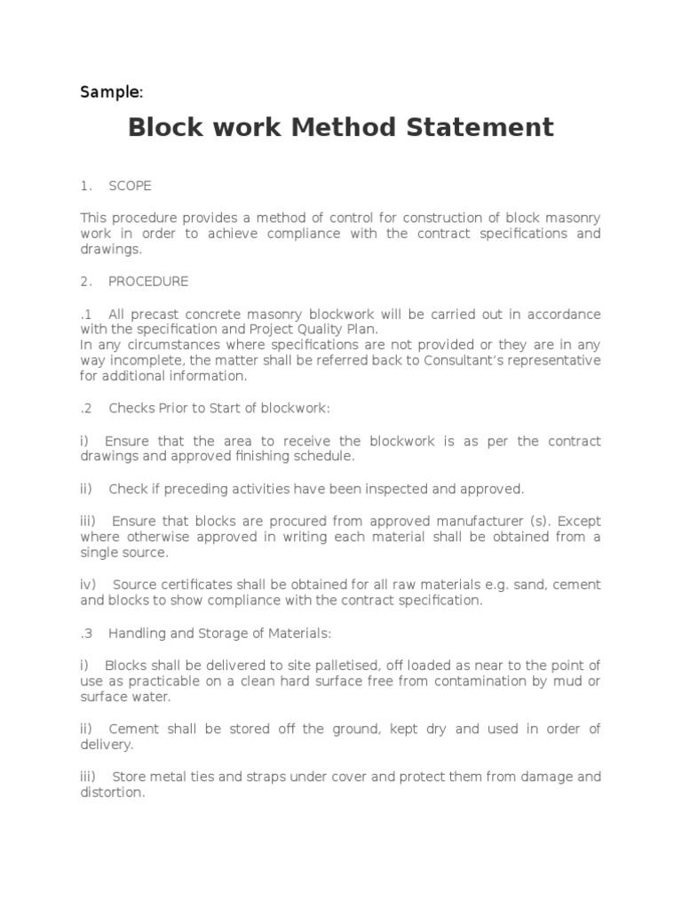 Sample CHB Installation | PDF | Masonry | Specification (Technical ...