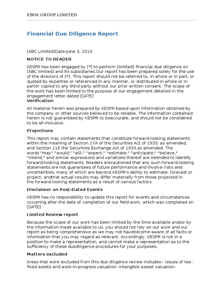 Financial Due Diligence Report | PDF | Price–Earnings Ratio | Valuation ...