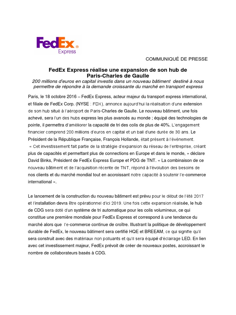 Expansion du hub FedEx à CDG | PDF | FedEx | Économie