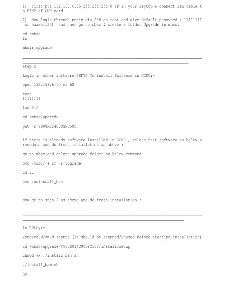 Huawei OMU Commissioning DOC Last | PDF | Ip Address | Internet Protocols