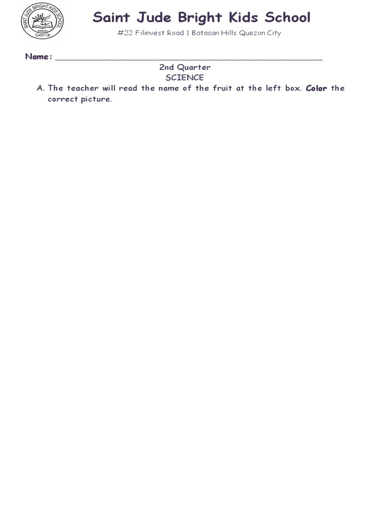 2nd Quarter Science A. The Teacher Will Read The Name of The Fruit at ...
