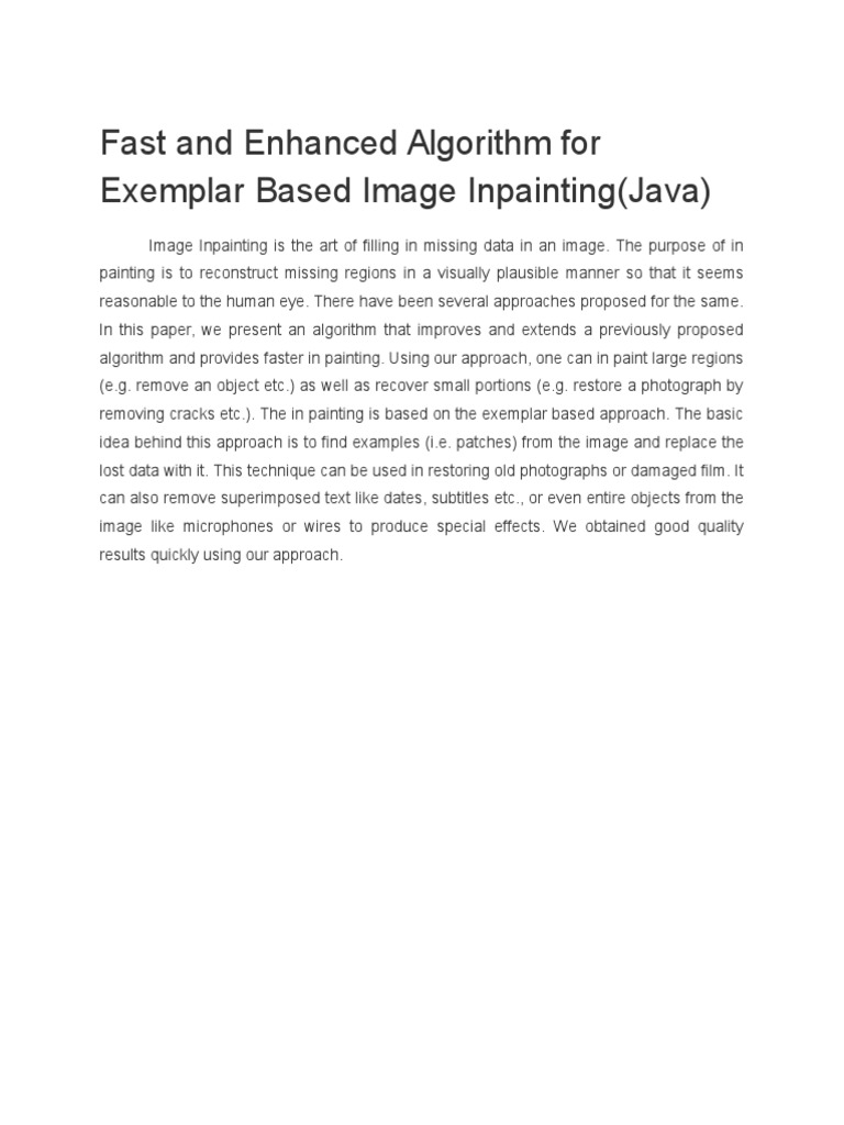 Fast and Enhanced Algorithm For Exemplar Based Image Inpainting (Java) | PDF
