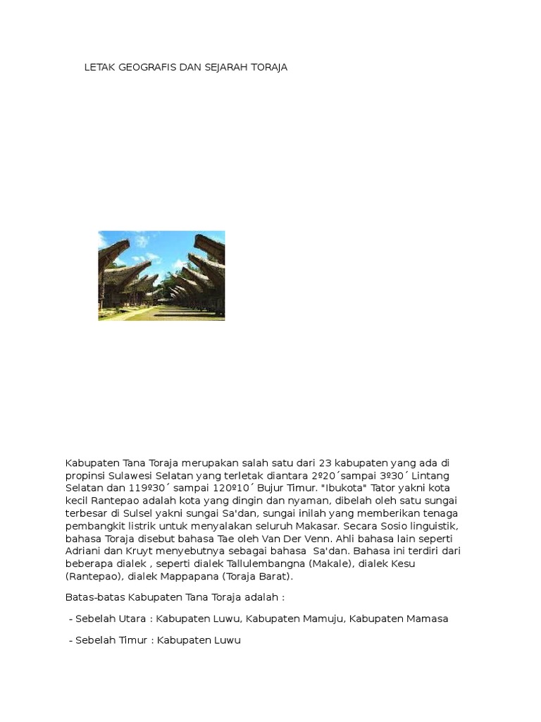Letak Geografis Dan Sejarah Toraja | PDF