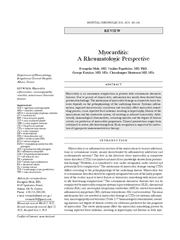 Myocarditis: A Rheumatologic Perspective: Review | PDF | Heart Failure ...