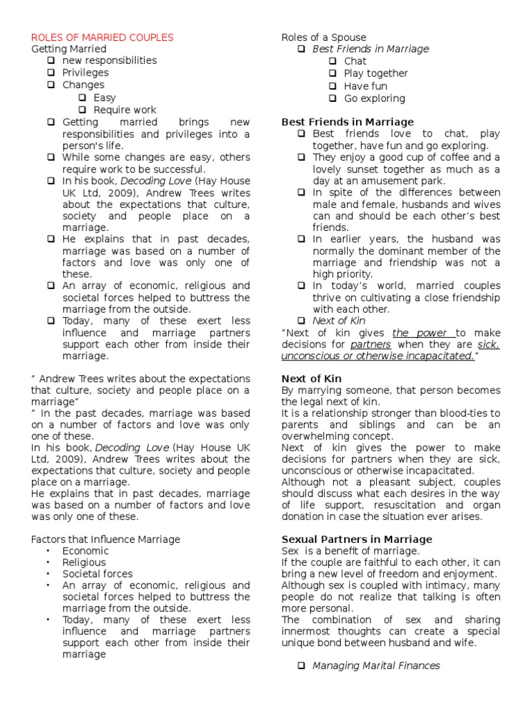 Marital Roles and Responsibilities Explained | PDF | Adultery | Marriage