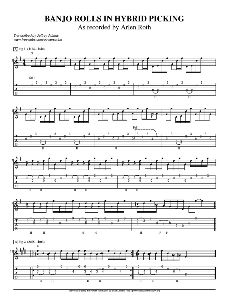 Banjo Rolls in Hybrid Picking: A Fig 1 (1:14 - 1:40) | PDF | Foreign ...