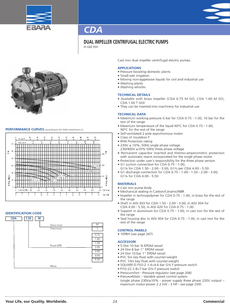 Ebara CDA Dual Impeller Centrifugal Electric Pumps | PDF | Pump | Machines