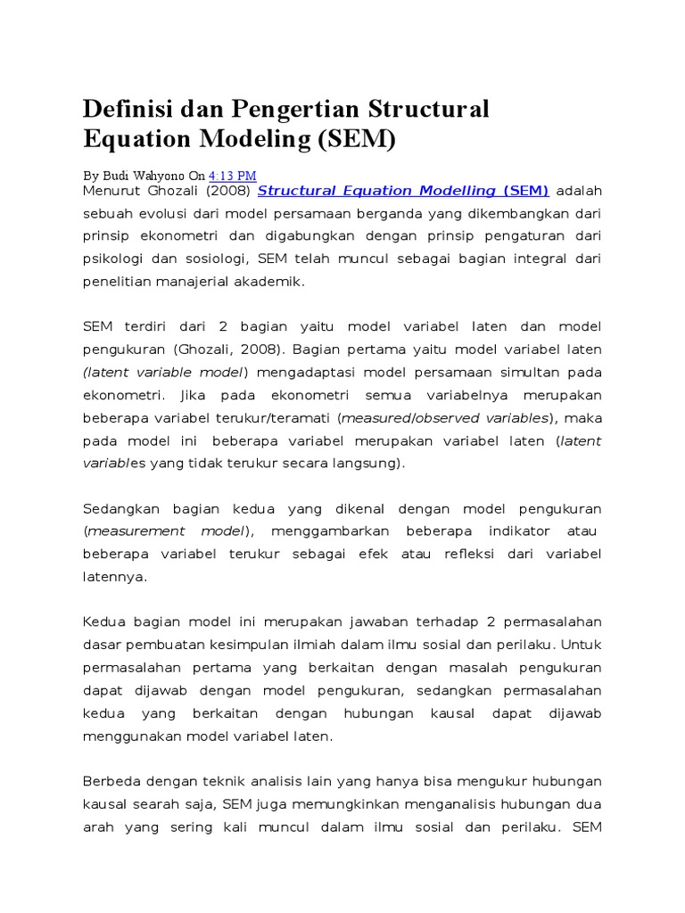 Definisi Dan Pengertian Structural Equation Modeling | PDF