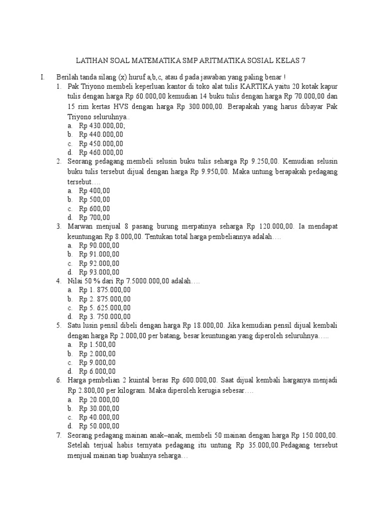 Latihan Soal Matematika Aritmatika So | PDF | Griya & Taman