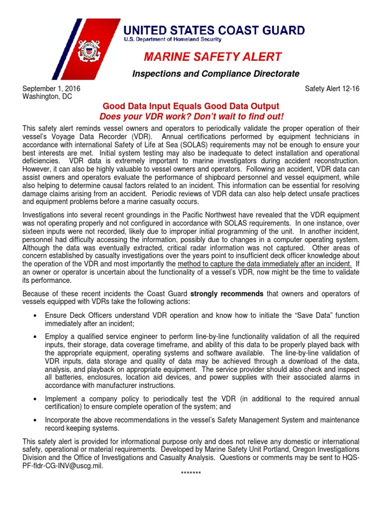 Good Data Input Equals Good Data Output: Does Your VDR Work? Don't Wait ...