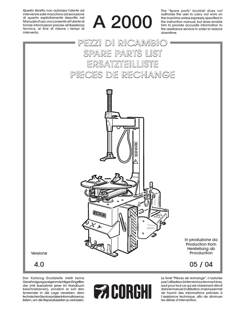Corghi Tyre Chainger Parts List | PDF | Technology & Engineering