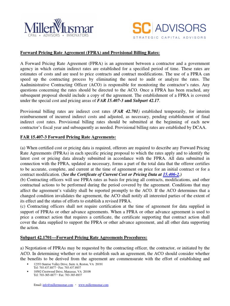 Preparation of Provisional Billing and Forward Pricing Rates | PDF ...