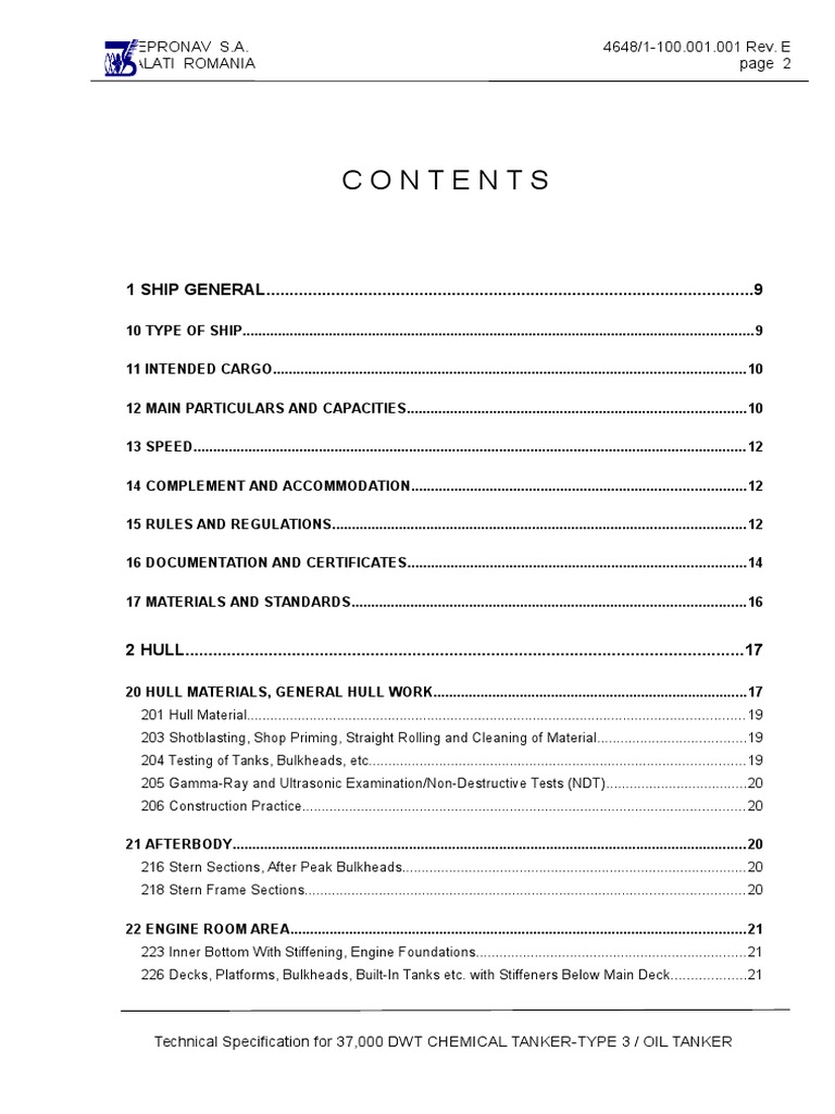 Technical Specification for 37,000 DWT Chemical Tanker | PDF | Oil ...
