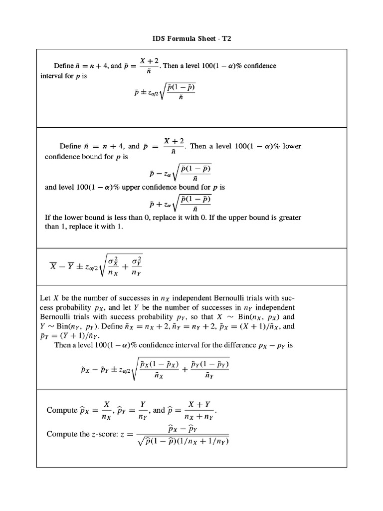 IDS Formula Sheet - T2 | PDF