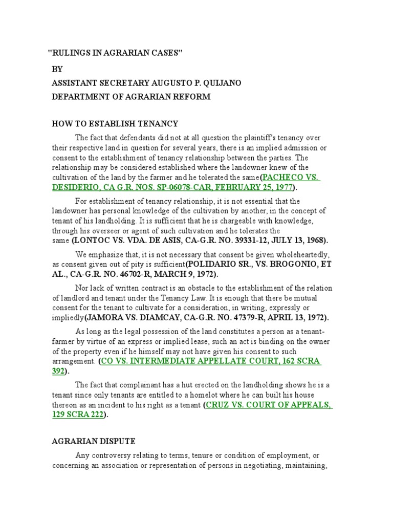 Agrarian Law Cases | PDF | Lease | Leasehold Estate