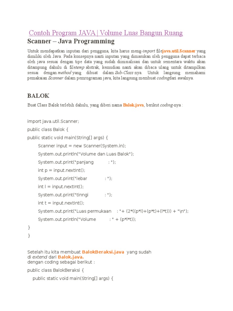 Contoh Program JAVA Pbo | PDF