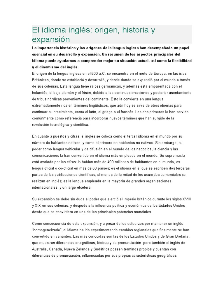 Historia Del Idioma Inglés | PDF | Anglosajones | Idioma en Inglés