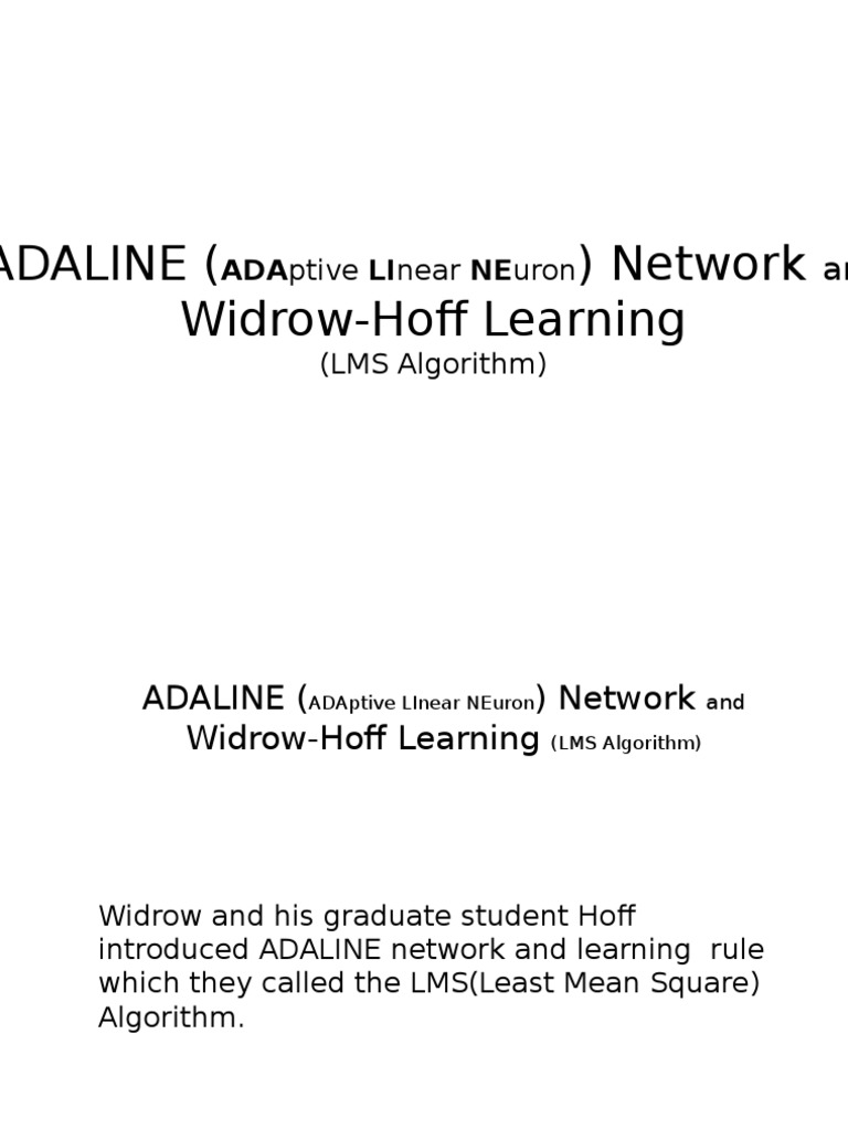 ADALINE (ADAptive LInear NEuron) Network and Widrow-Hoff Learning | PDF