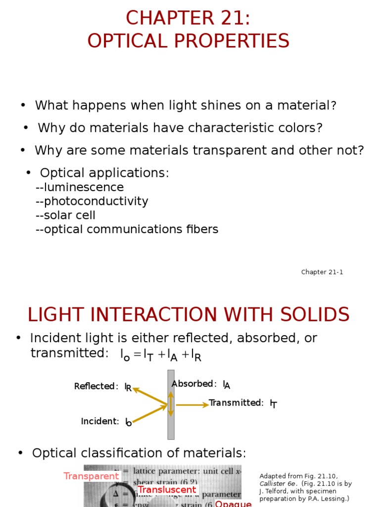 Optical Properties | PDF | Reflection (Physics) | Light