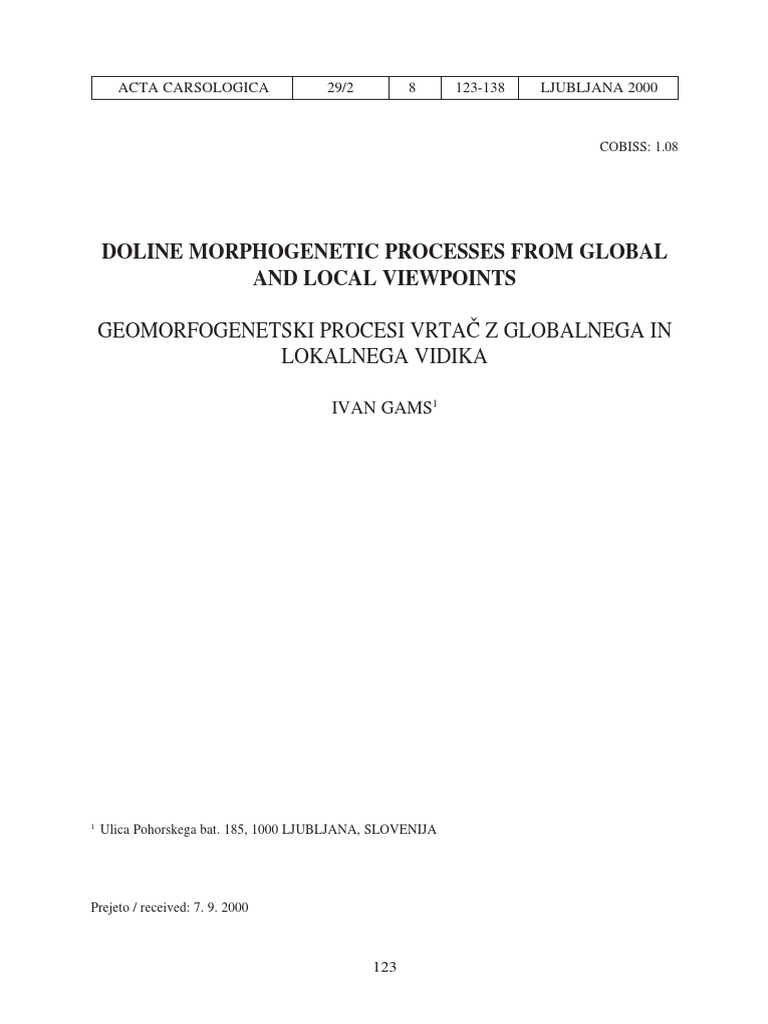 Gams - Doline Morphogenetic Processes From Global and Local Viewpoints ...