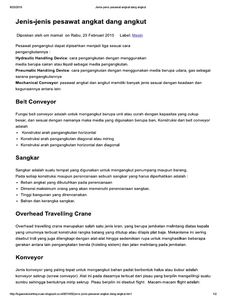 Jenis-Jenis Pesawat Angkat Dan Angkut | PDF