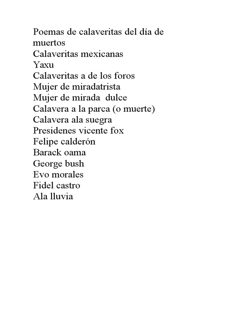 Poemas de Calaveritas Del Día de Muertos | PDF | Religión y creencia ...