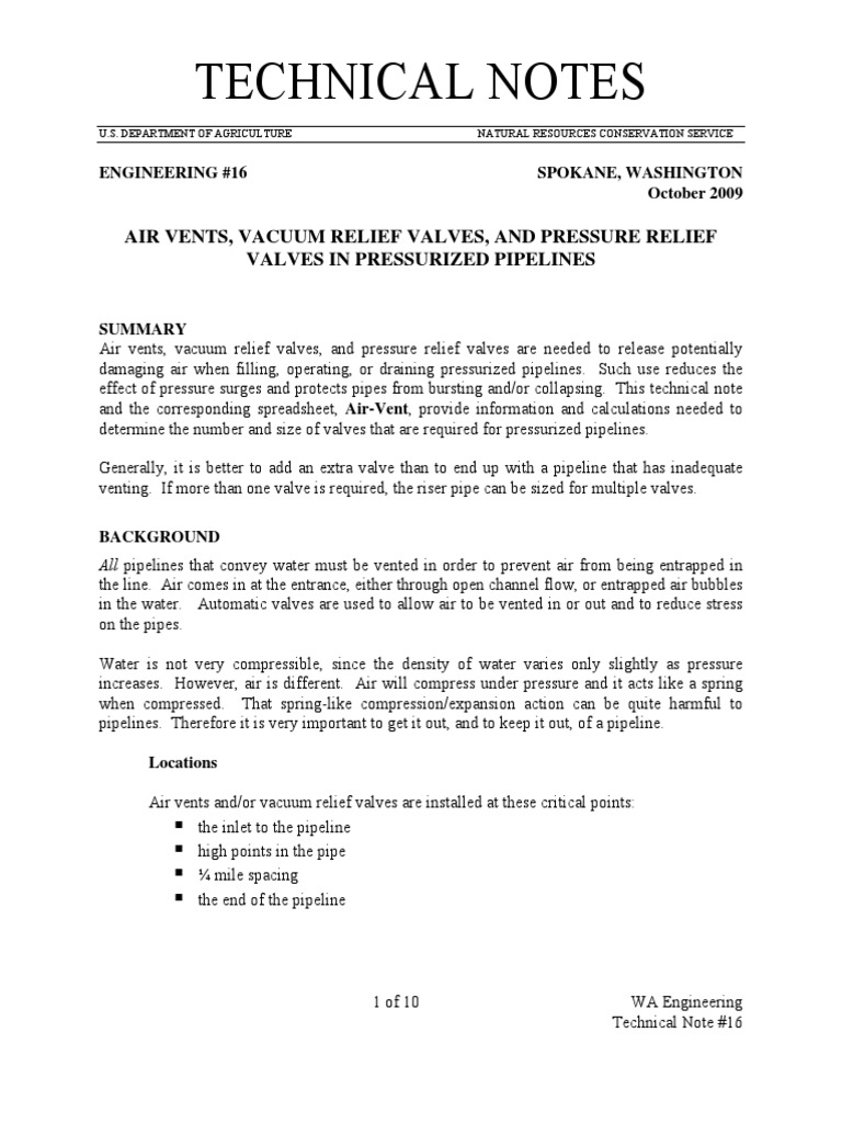 Technical Notes: Air Vents, Vacuum Relief Valves, and Pressure Relief ...