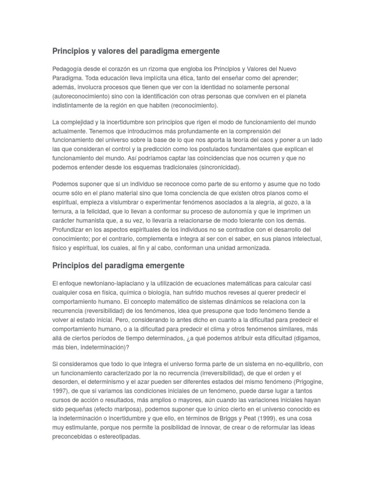 Principios y Valores Del Paradigma Emergente | PDF