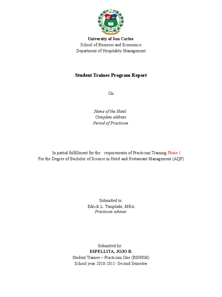 Hospitality Practicum Report USC | PDF | Technology & Engineering
