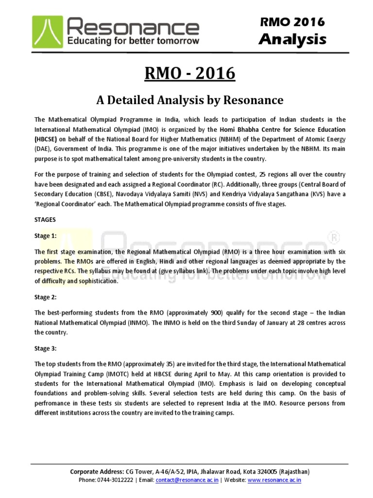 RMO 2016 Detailed Analysis | PDF | Combinatorics | Number Theory