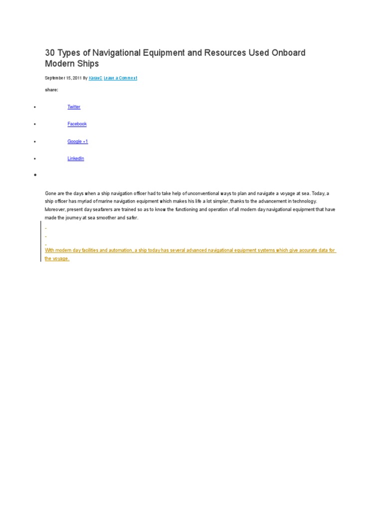 30 Types of Navigational Equipment and Resources Used Onboard Modern ...