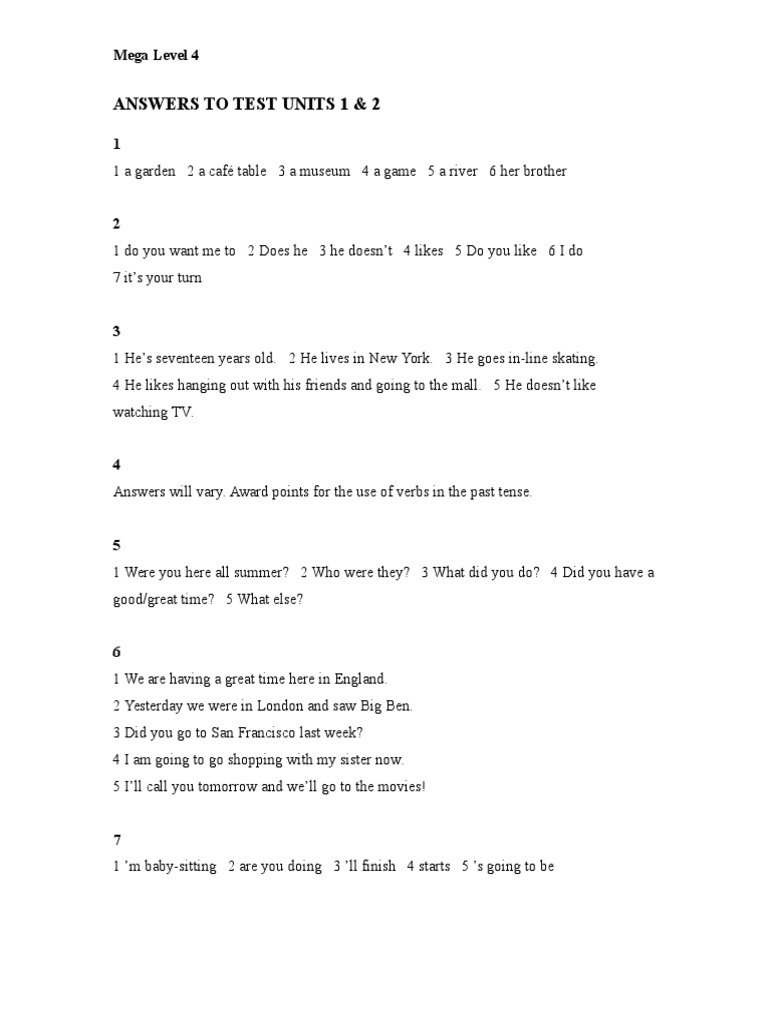 Test Units 1 and 2 Answer Key | PDF