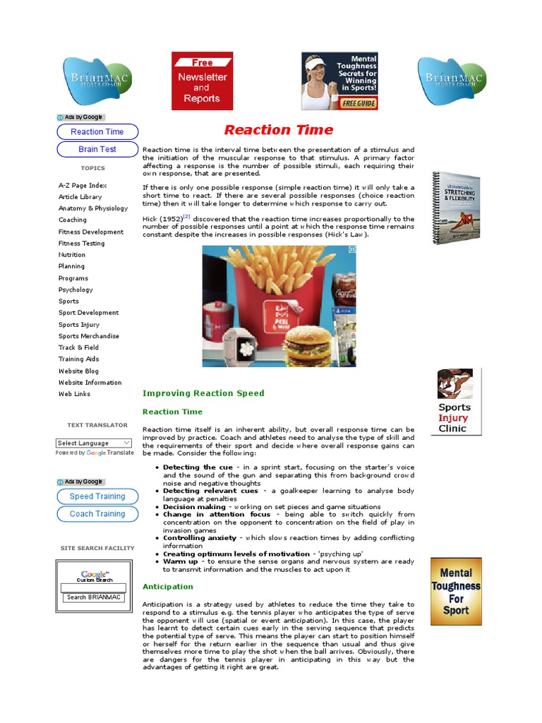 Reaction Time - Speed Training | PDF | Mental Chronometry | Attention