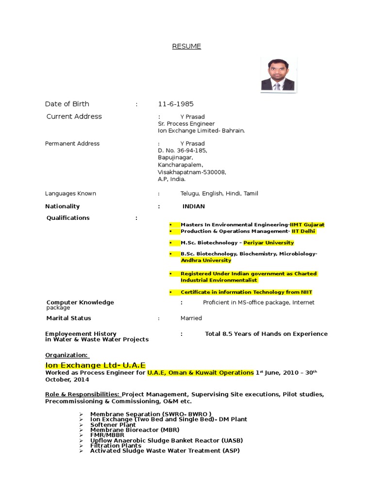Resume - Water & Waste Water Senior Engineer | PDF | Sewage Treatment ...