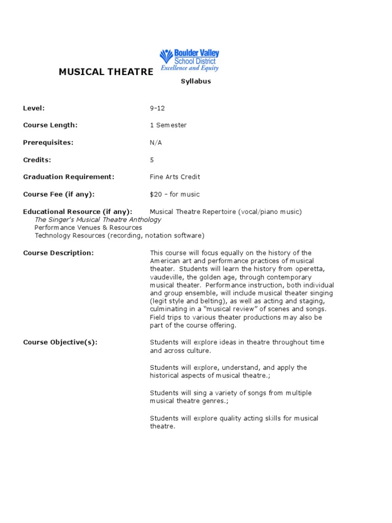 High School Musical Theatre Course | PDF | Musical Theatre | Singing