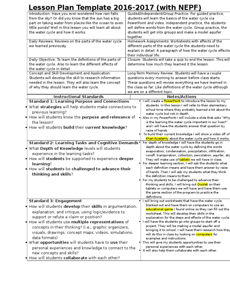 Lesson Plan Format With Nepf Blank | PDF | Lesson Plan | Educational ...