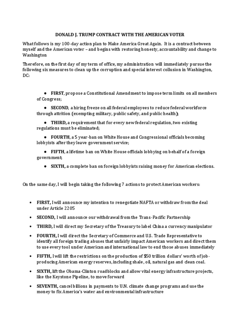 Donald J. Trump Contract For The American Voter | PDF | Social Science ...