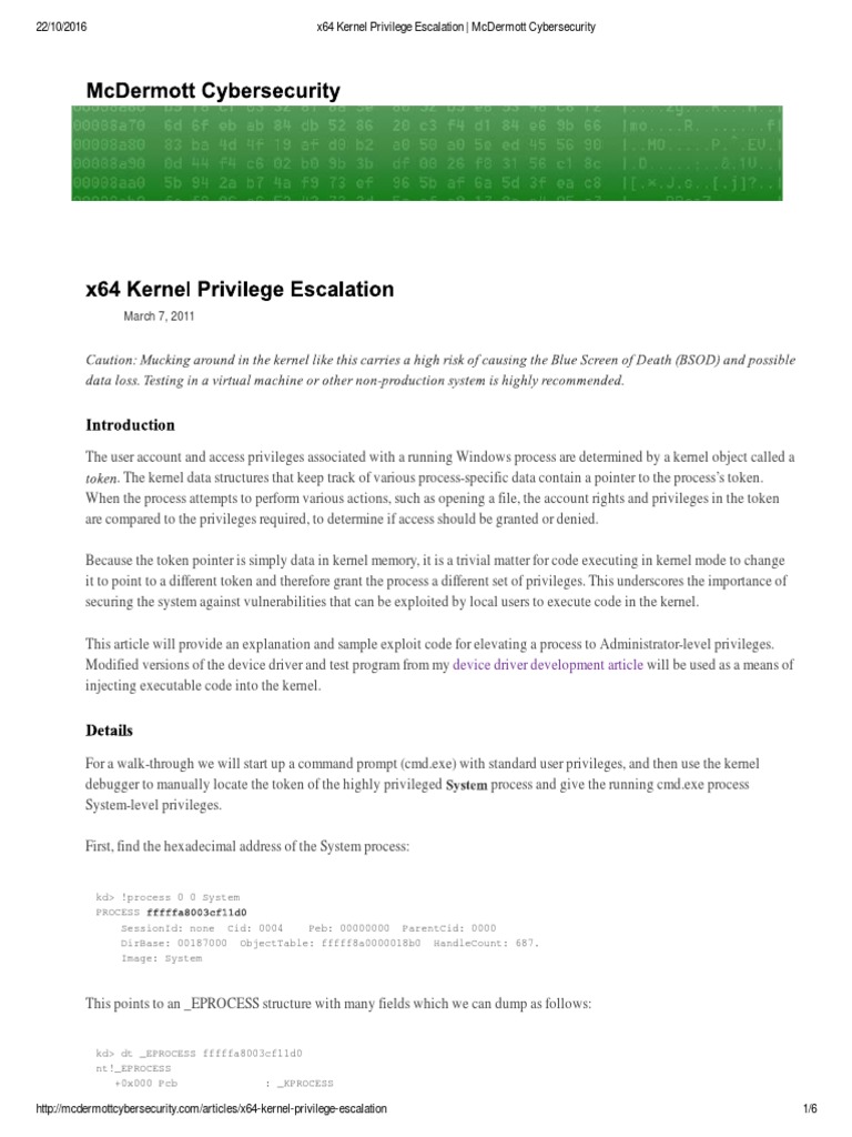 x64 Kernel Privilege Escalation | PDF | Kernel (Operating System) | Pointer (Computer Programming)